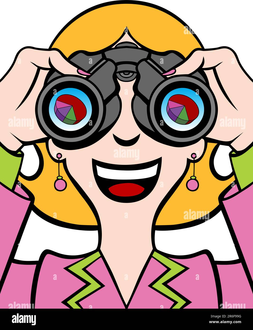 Business Woman Looking at Pie Chart isolated on a white background ...