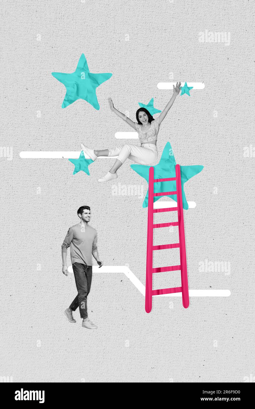 Picture artwork collage sketch of two happy people participating ...