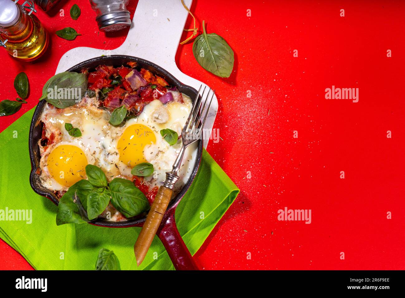 Shakshuka, Fried Eggs with Tomato Sauce and vegetables in Portioned ...