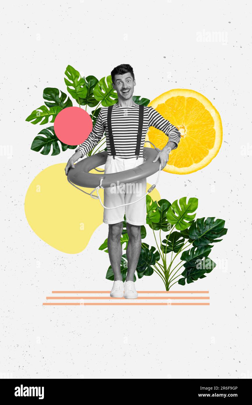 Creative graphics collage image of smiling funky guy holding lifesaver ...