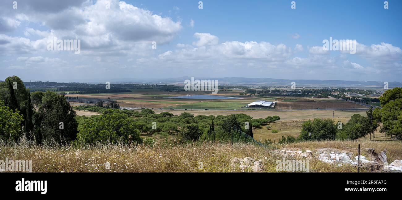 Israel, Jezreel Valley panoramic landscape as seen from Tel Shimron ...