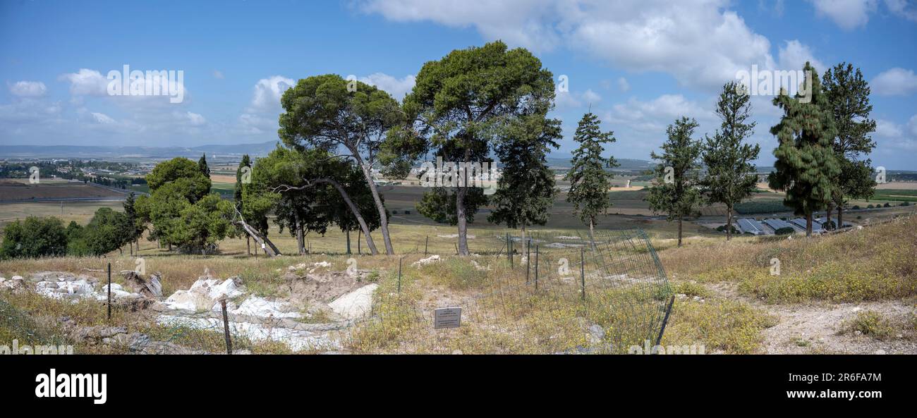 Israel, Jezreel Valley panoramic landscape as seen from Tel Shimron ...