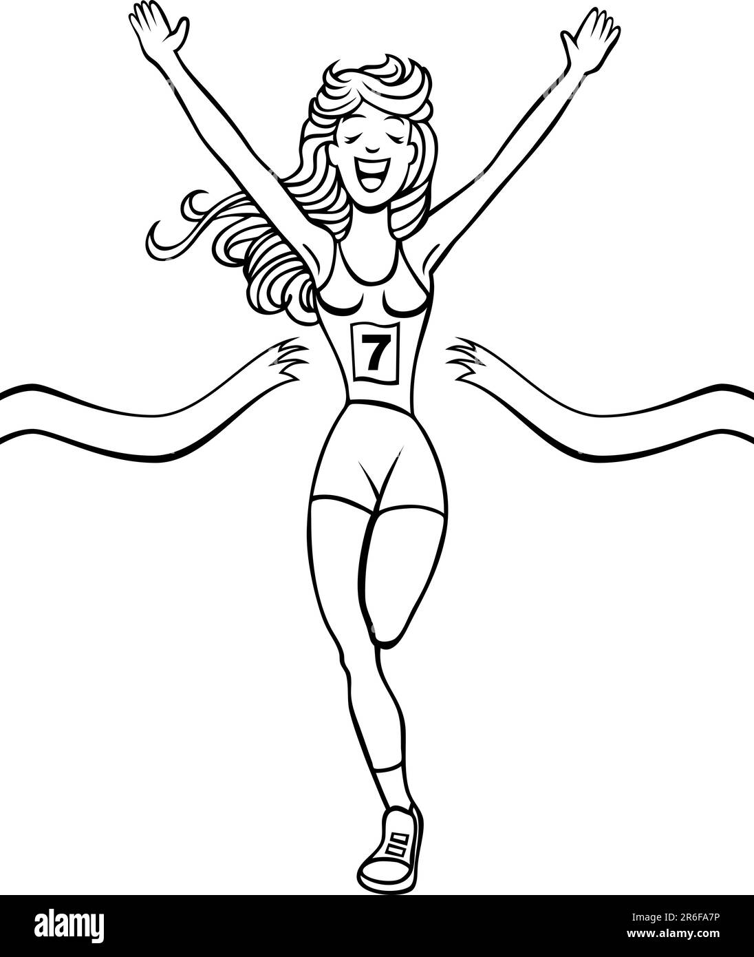 Cartoon of a woman reaching the finish line in a running event Stock ...