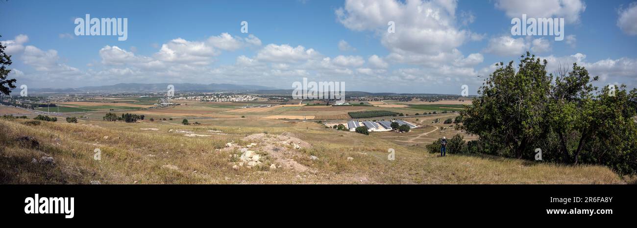 Israel, Jezreel Valley panoramic landscape as seen from Tel Shimron ...