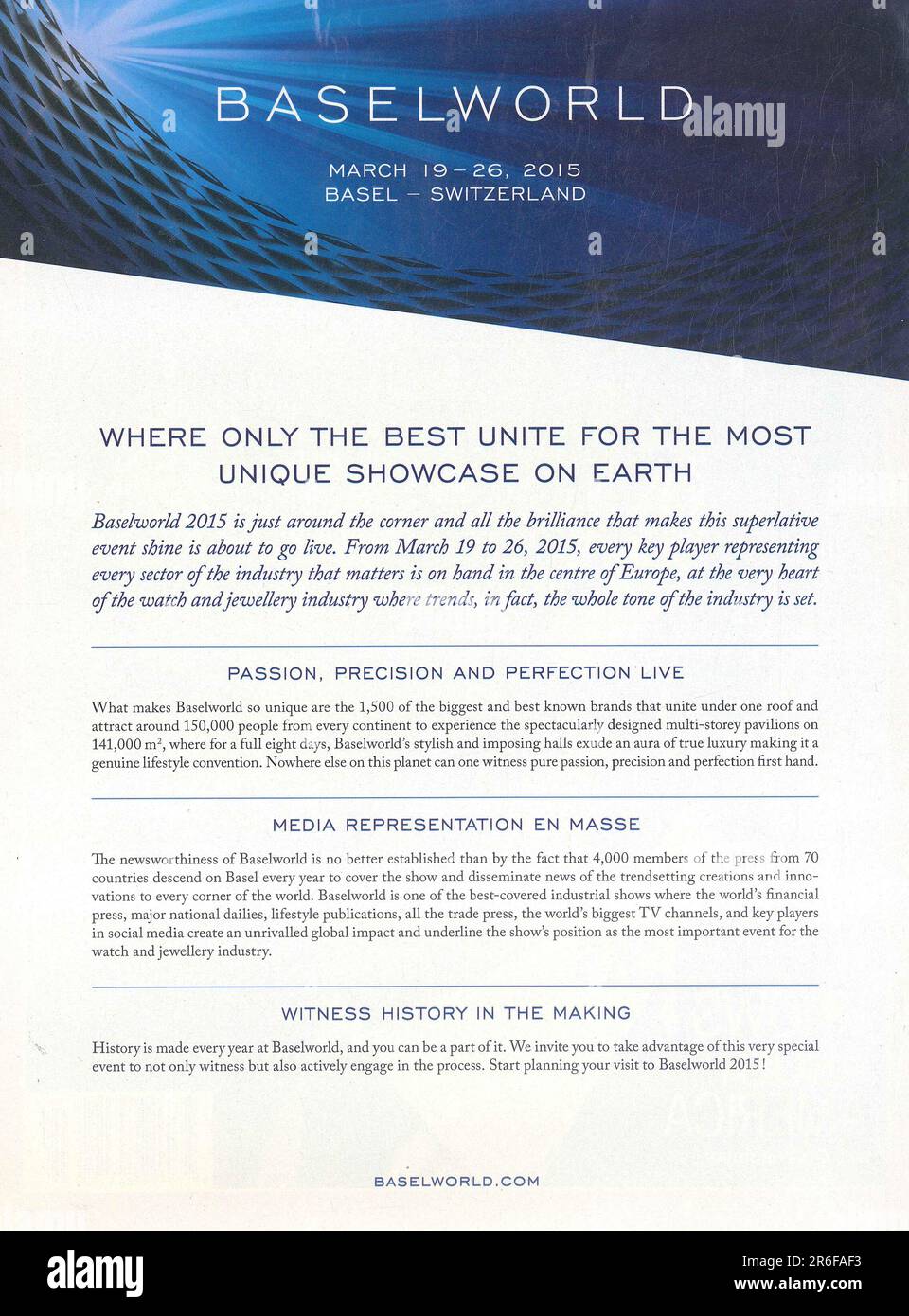 Baselworld 2015 industry expo advert in a magazine 2015. Baselworld ...