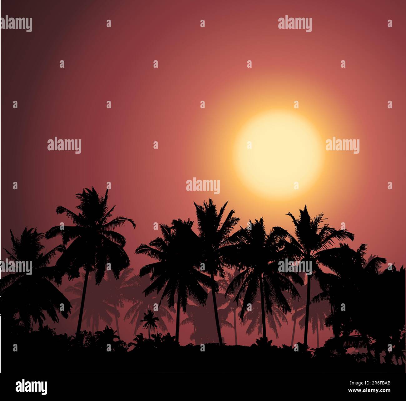 Tropical sunset, palm tree silhouette Stock Vector Image & Art - Alamy