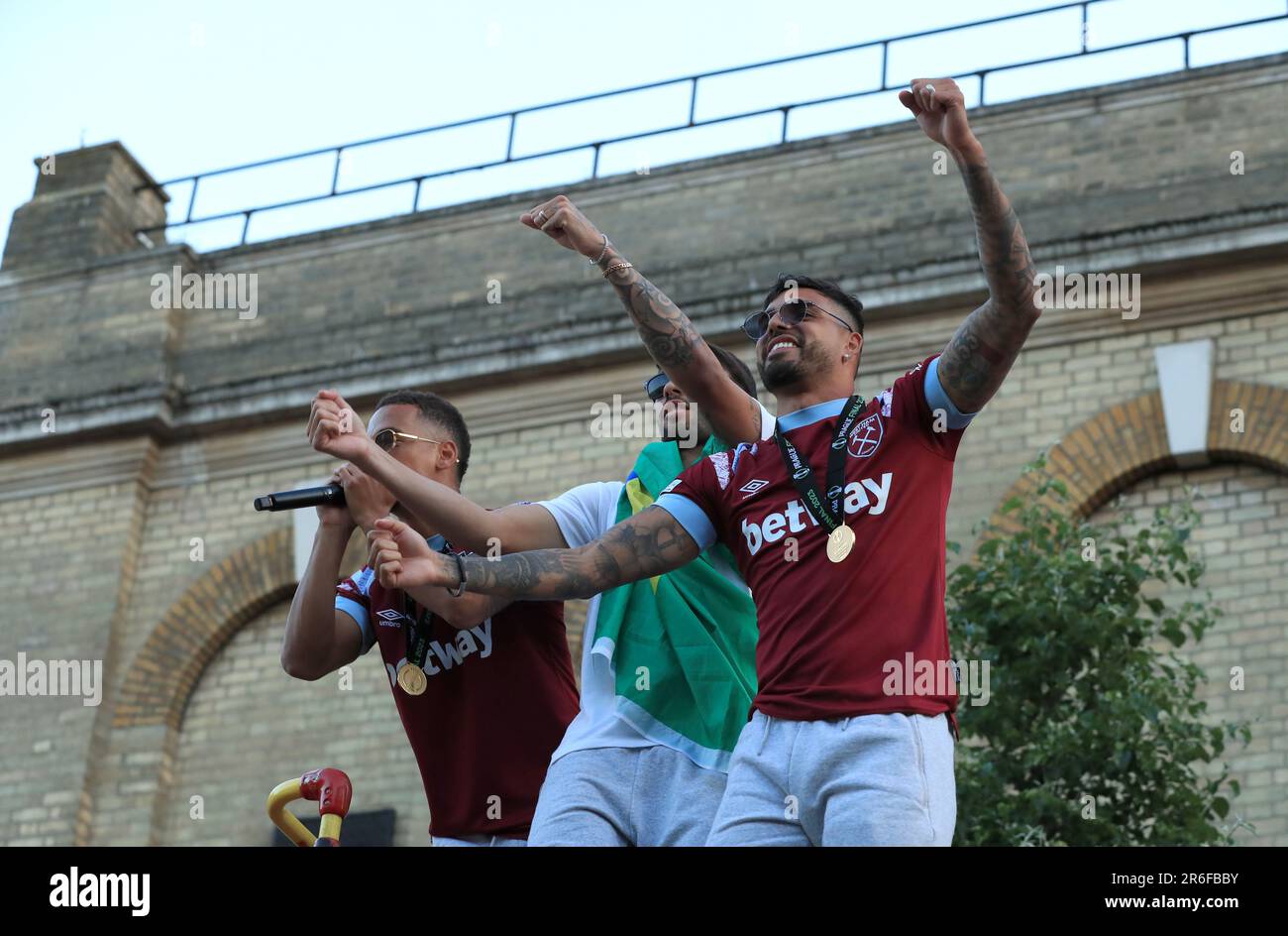 Left to right, West Ham United's Thilo Kehrer, Lucas Paqueta and ...