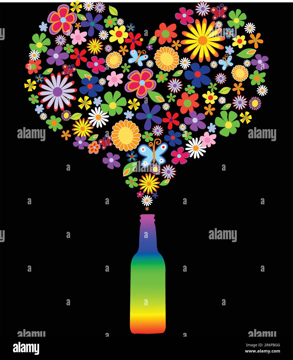 colorful flowers coming from a bottle vector illustration Stock Vector ...