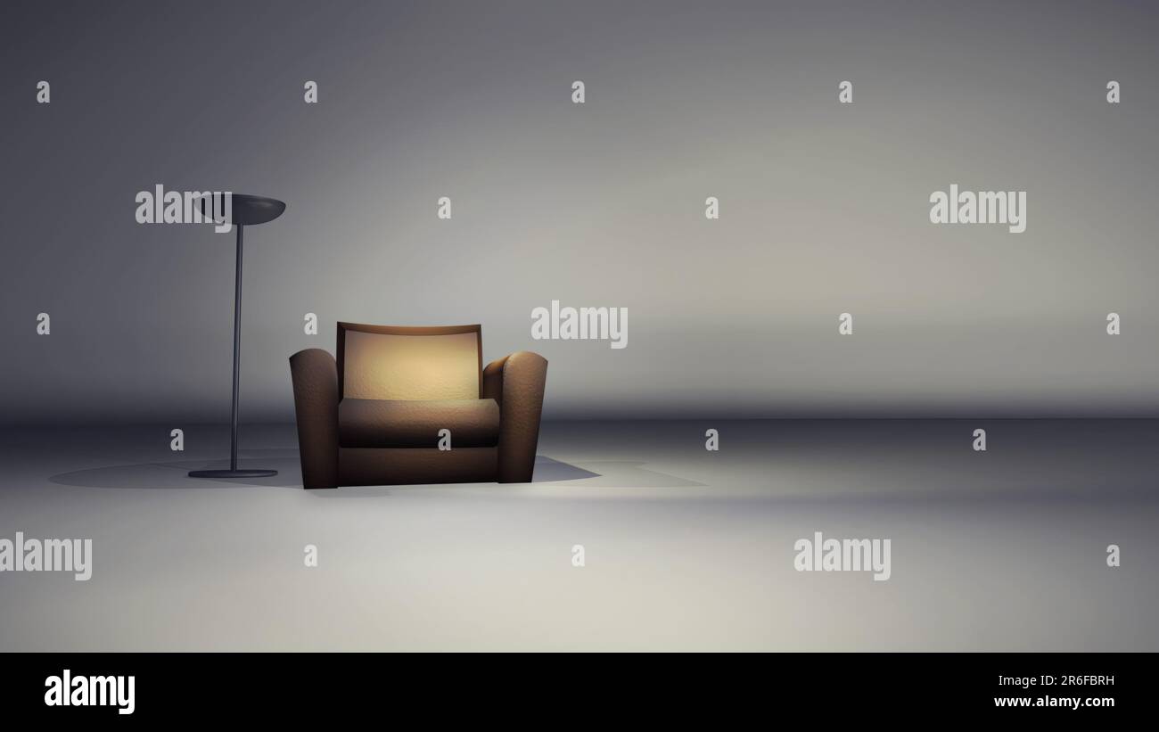 Minimal virtual studio set with an armchair. A basic, broadcast ...