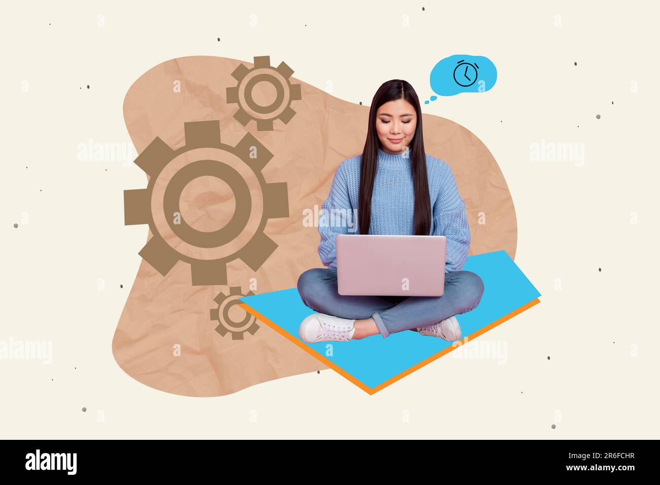 Composite creative design collage banner of young worker girl working ...