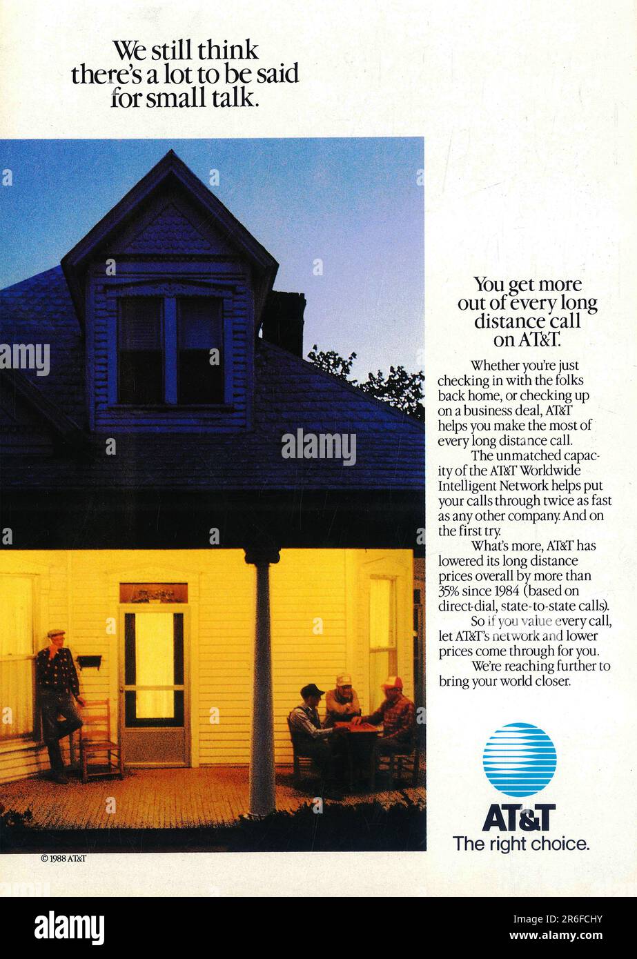 AT & T long distance call advert in a Natgeo magazine 1988 Stock Photo ...