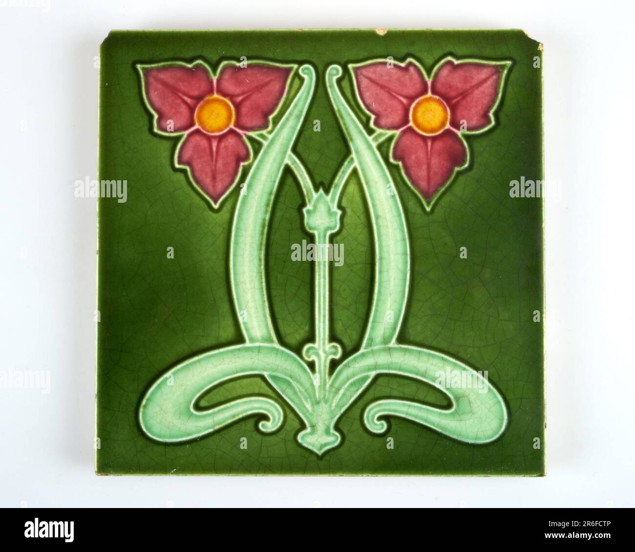 Antique 1900s Art Nouveau Richards three blue purple tulip pottery tile ...