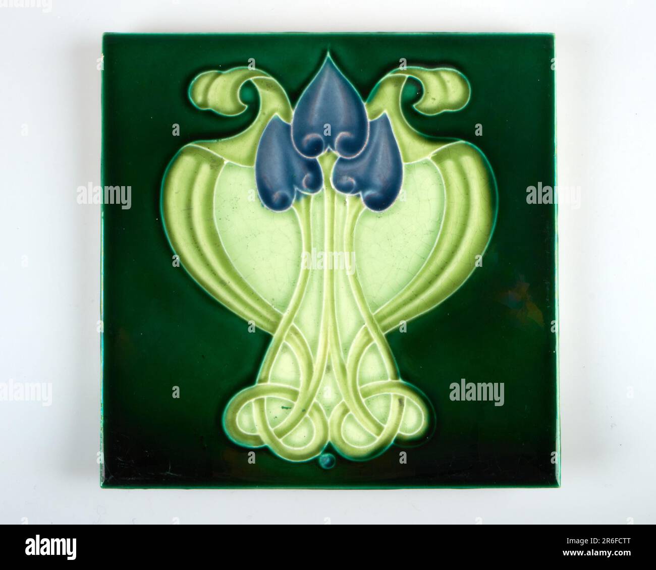 Antique 1900s Art Nouveau Richards three blue purple tulip pottery tile ...