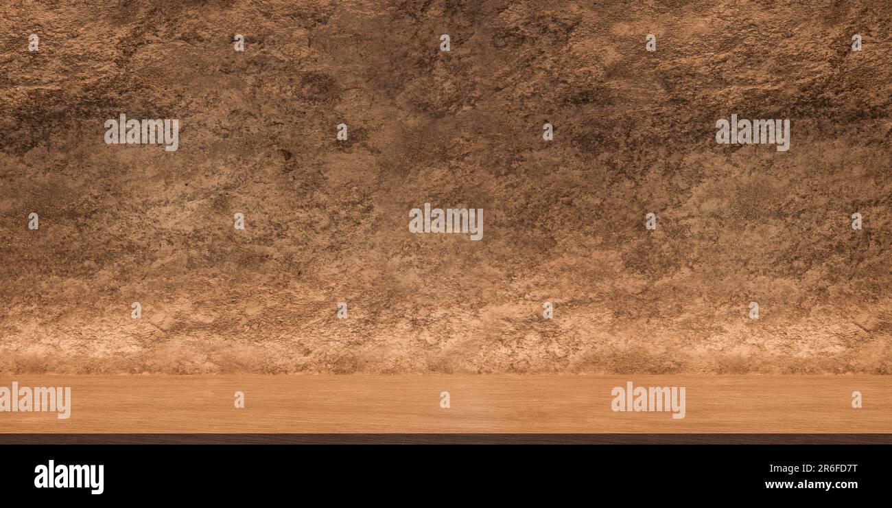 Wooden tabletop and brown stone wall for product placement. background ...