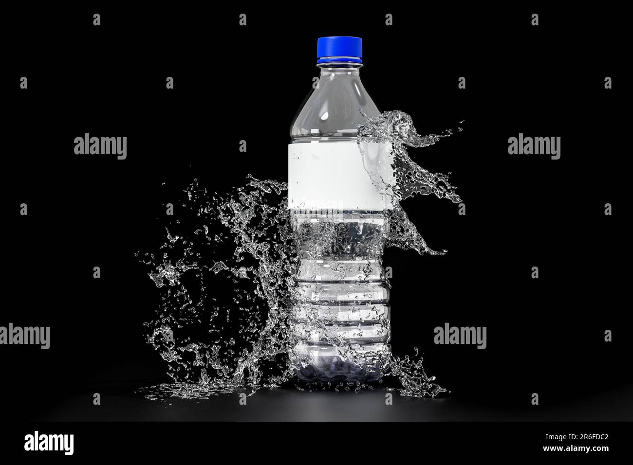 Mockup of bottle with splash water isolated on black background. Water ...