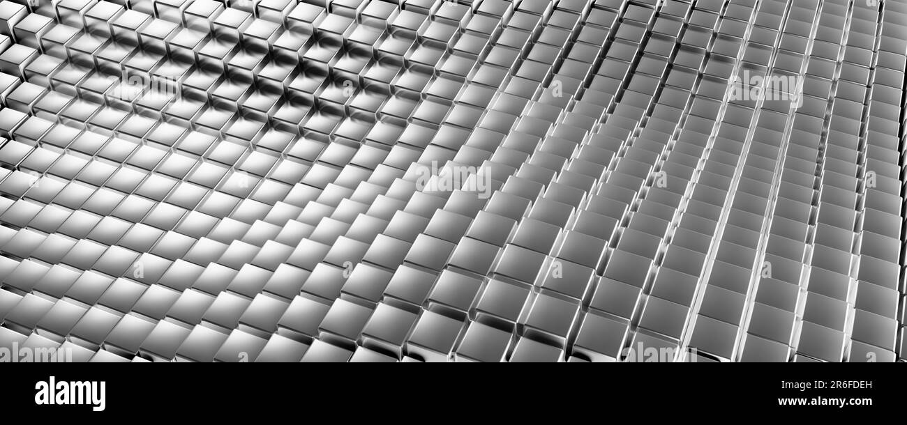 Abstract Silver metallic of futuristic surface cube pattern with light ...