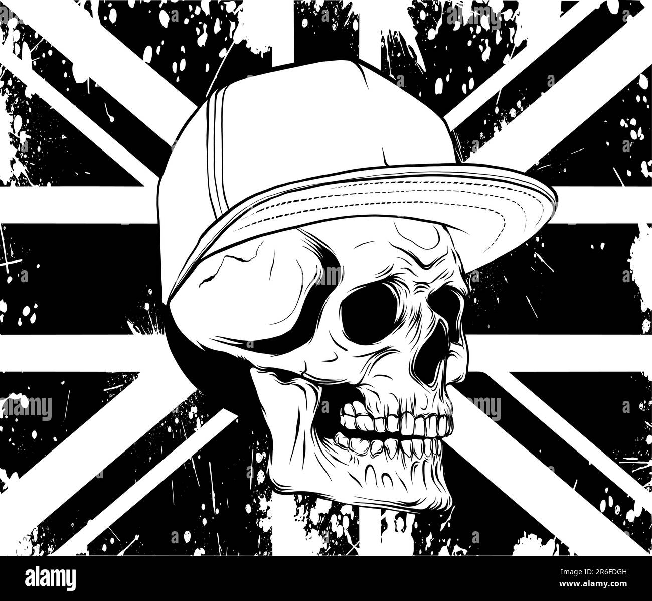 vector illustration of silhouette Angry skull with hat on uk flag Stock ...