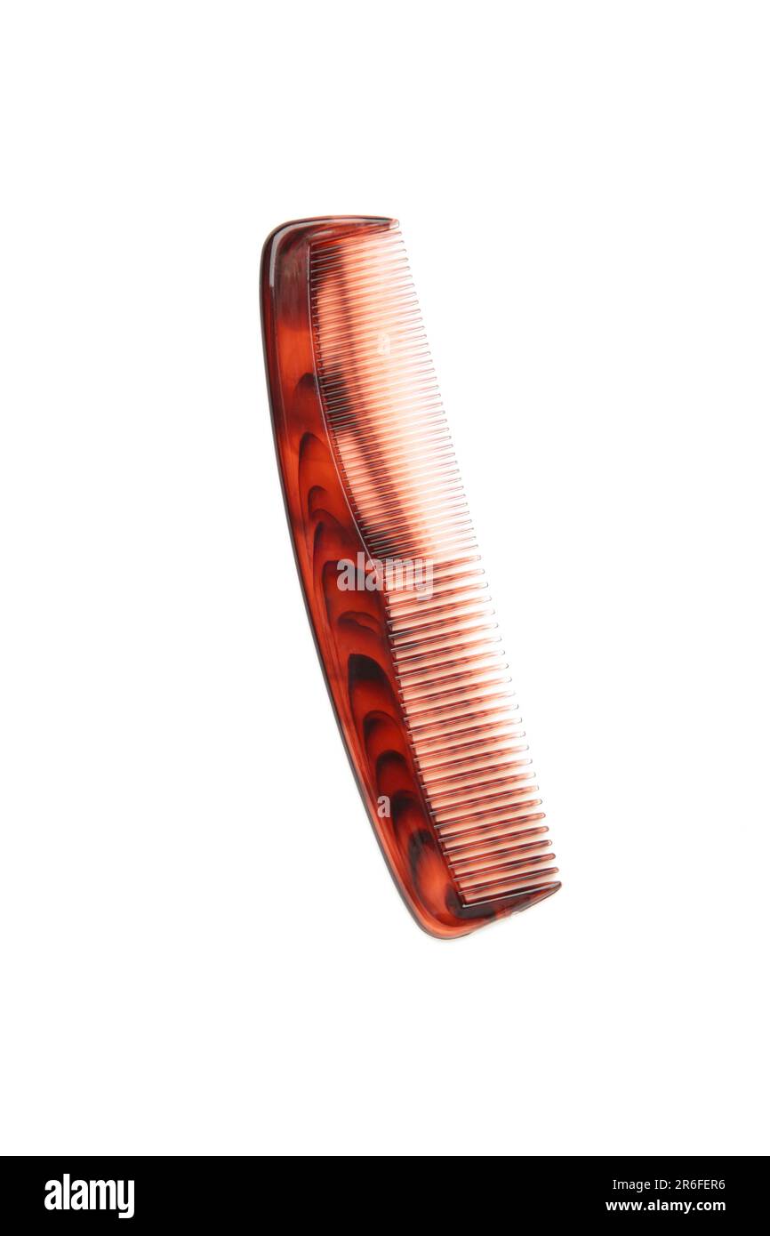 Old brown comb isolated on white background. Top view Stock Photo - Alamy