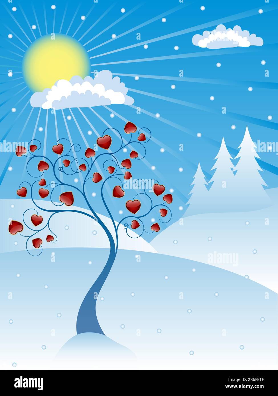 Winter background with a valentine tree. Vector illustration Stock ...