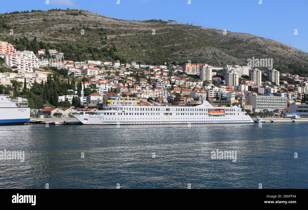 Cruise ship La Belle de l'Adriatique moored in Dubrovnik port, Croatia ...