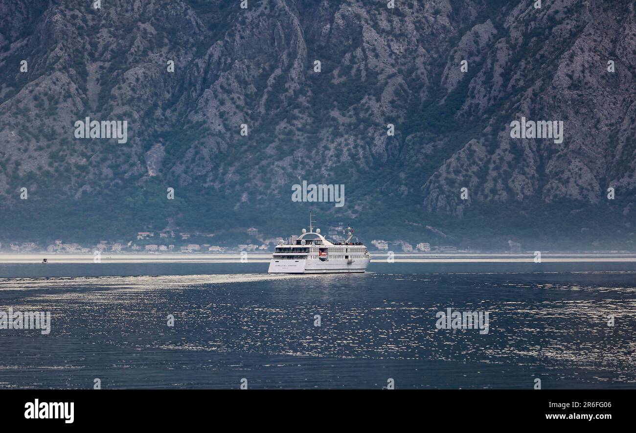 Cruise ship La Belle de l'Adriatique in the Bay of Kotor, French cruise ...