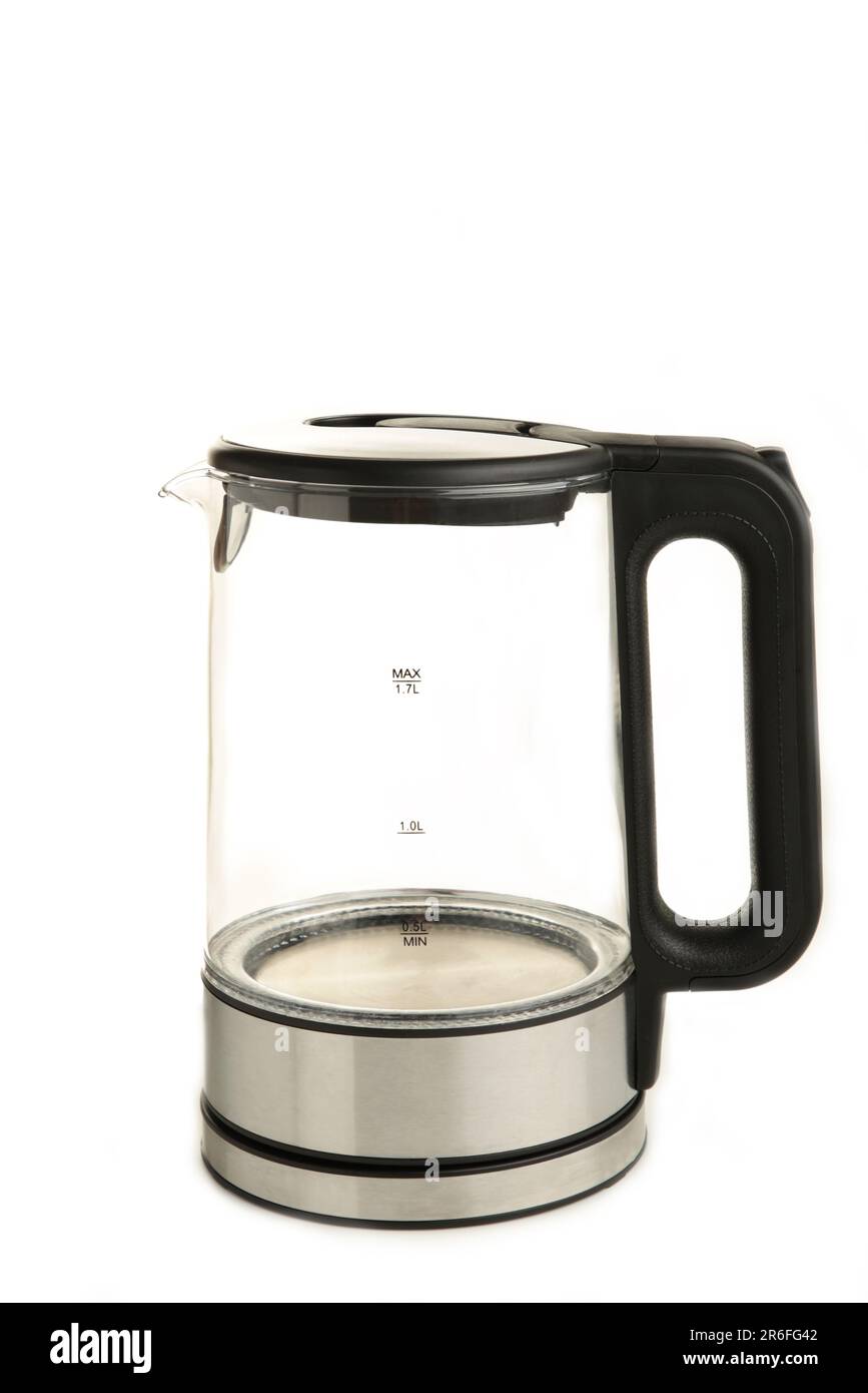 Side view of glass electric kettle isolated on white. Top view Stock ...