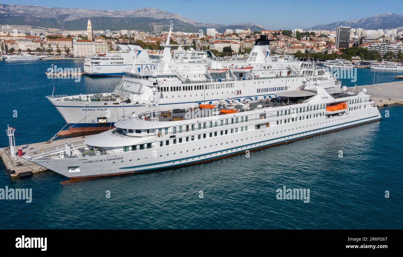 Cruise ship La Belle de l'Adriatique moored in Split port, Croatia ...