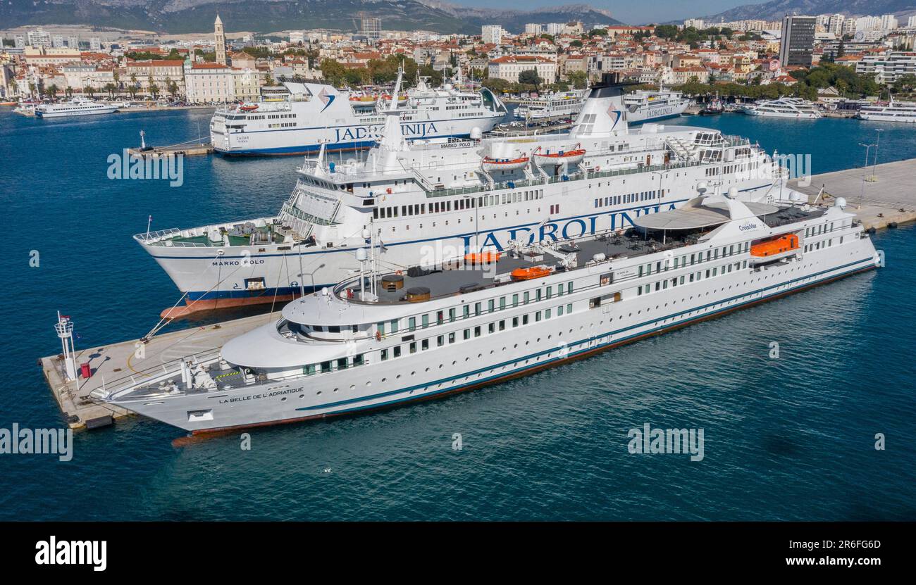 Cruise ship La Belle de l'Adriatique moored in Split port, Croatia ...