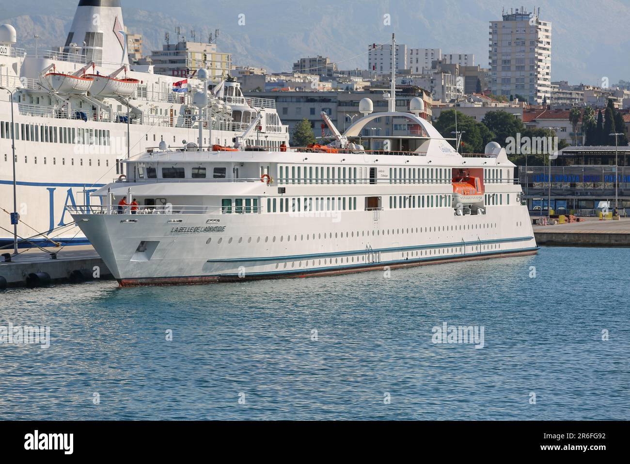 Cruise ship La Belle de l'Adriatique moored in Split port, Croatia ...