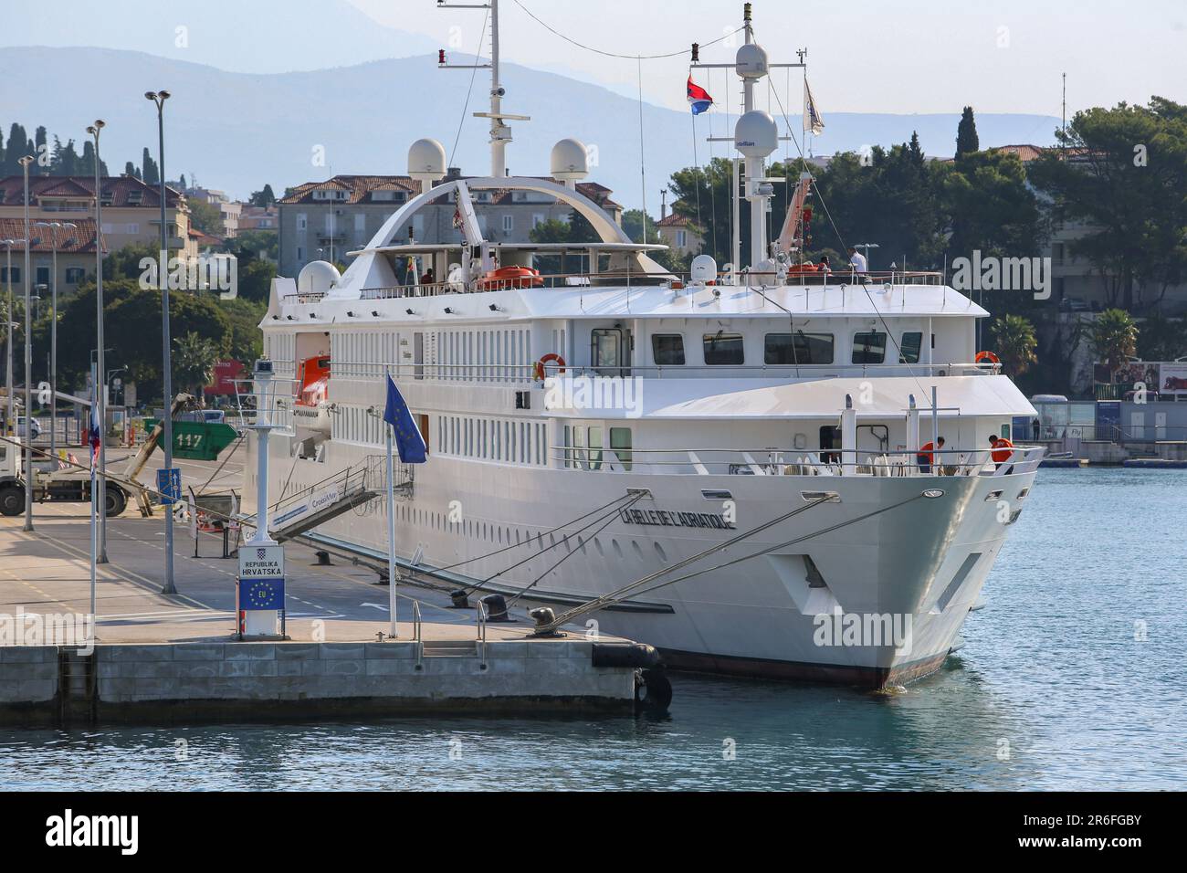 Cruise ship La Belle de l'Adriatique moored in Split port, Croatia ...