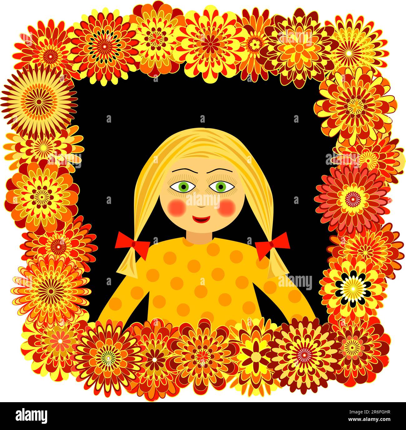 Little girl looking out flower window. Vector illustration Stock Vector ...