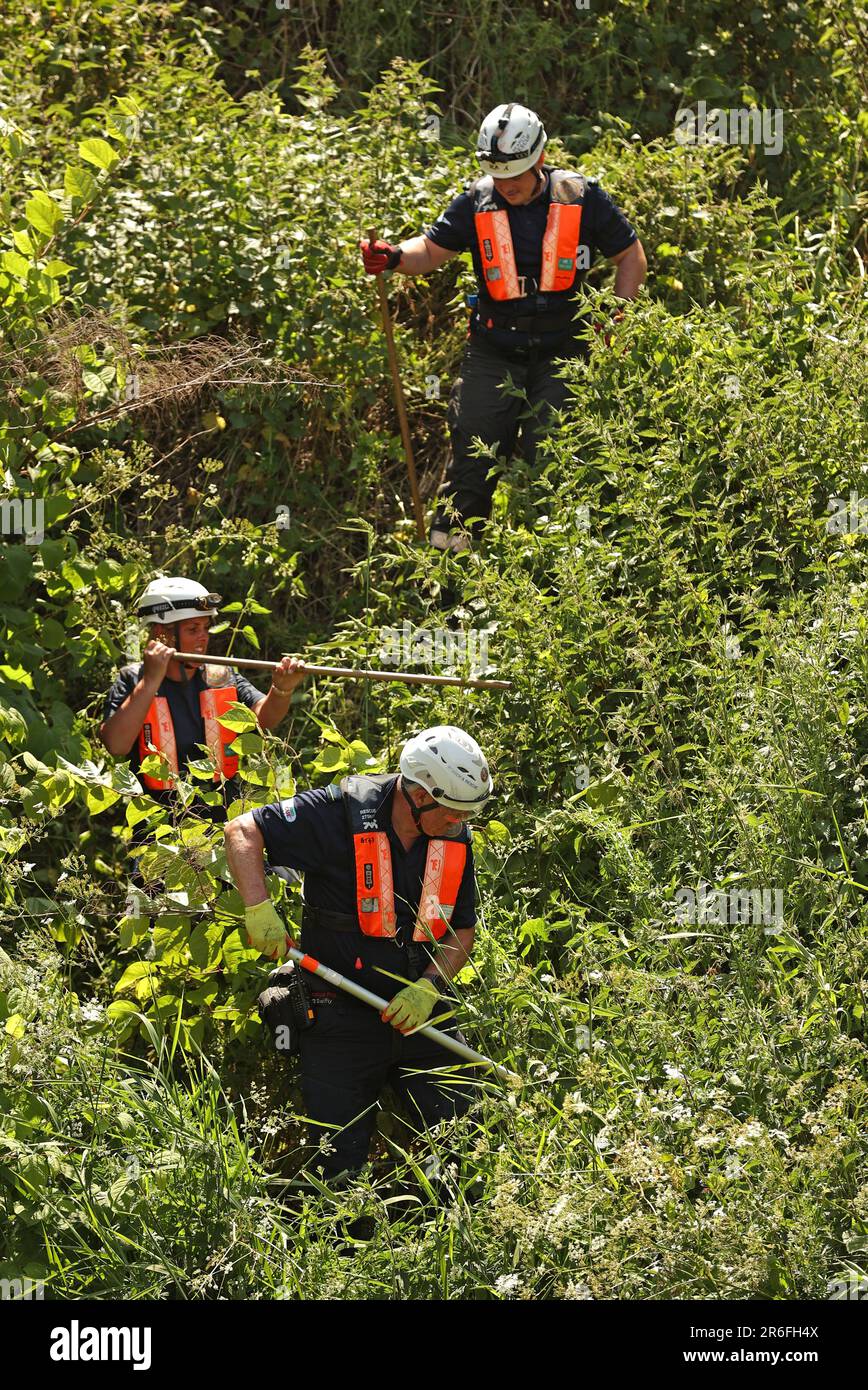Search and Rescue teams on the bank of the River Braid in Ballymena as ...