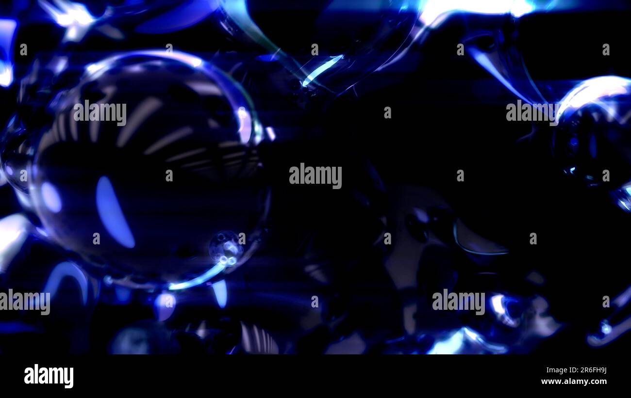 electric blue lighting gauzy crystalline spheres on black - abstract 3D ...