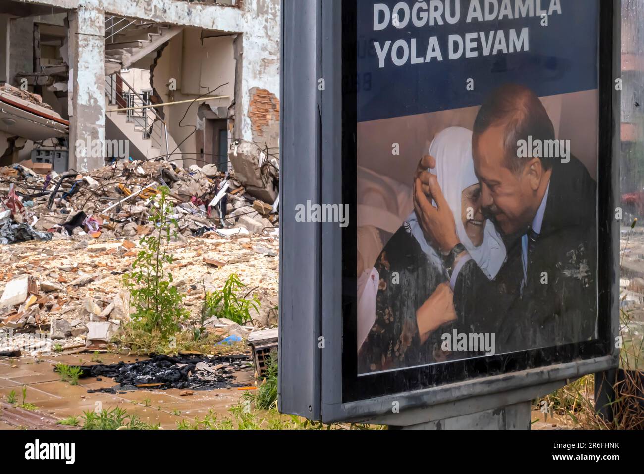 Erdogan presidential campaign stand in Antakya destroyed by earthquake ...