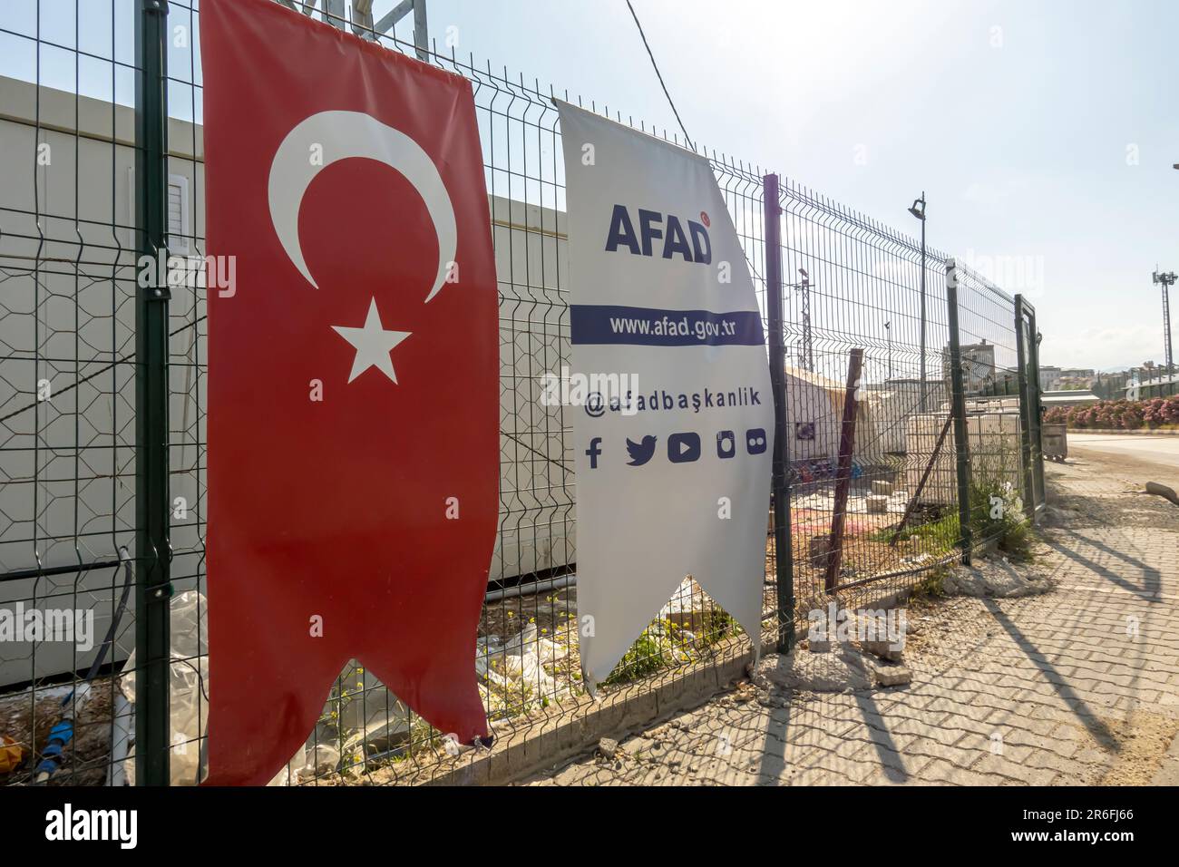 AFAD banner, Turkish flag, fence in Hatay, earthquake 2023 are Stock ...