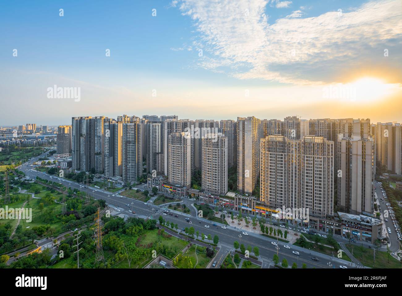 Modern residential buildings in Chengdu at sunset Stock Photo - Alamy