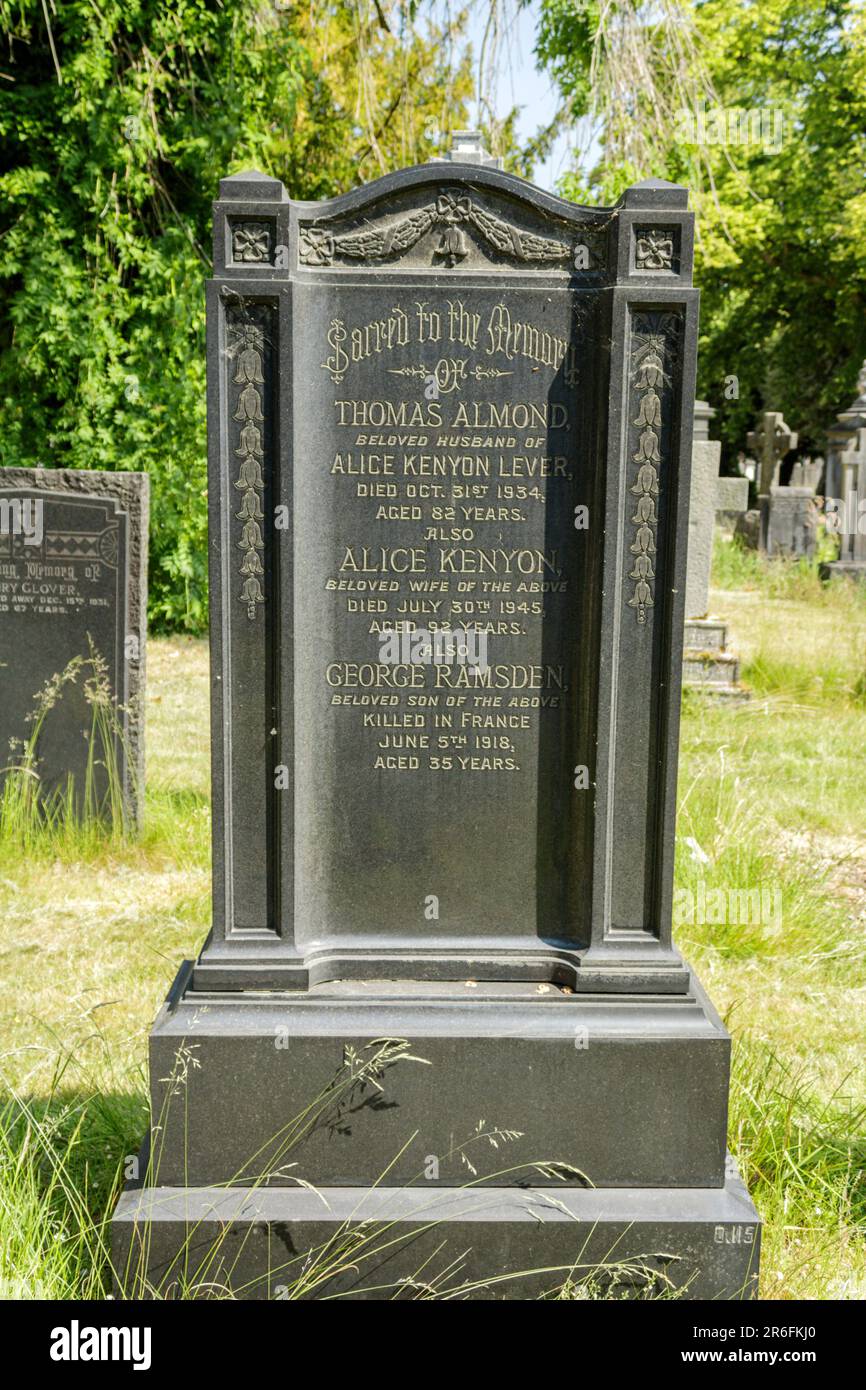 Gravestone at Manchester Southern Cemetery Stock Photo - Alamy