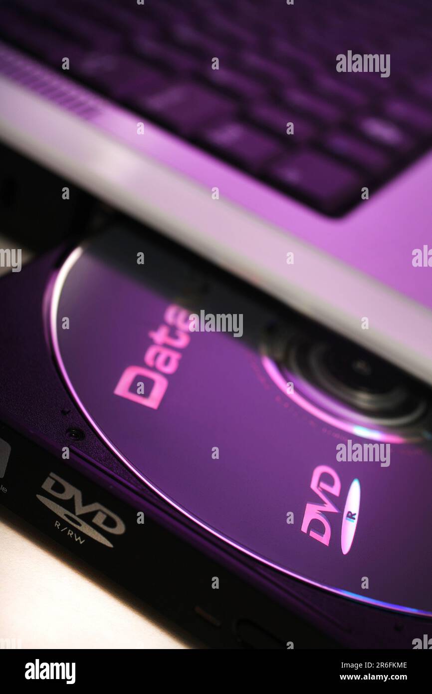 Detail of a laptop showing a DVD drive Stock Photo - Alamy