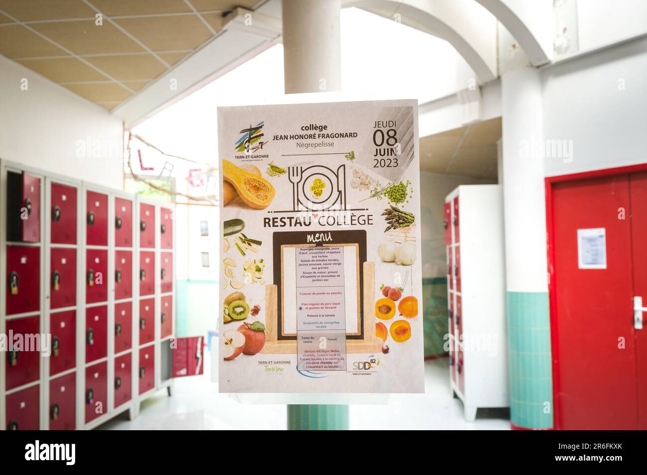 The Restau College placard with the menu in the school corridors ...