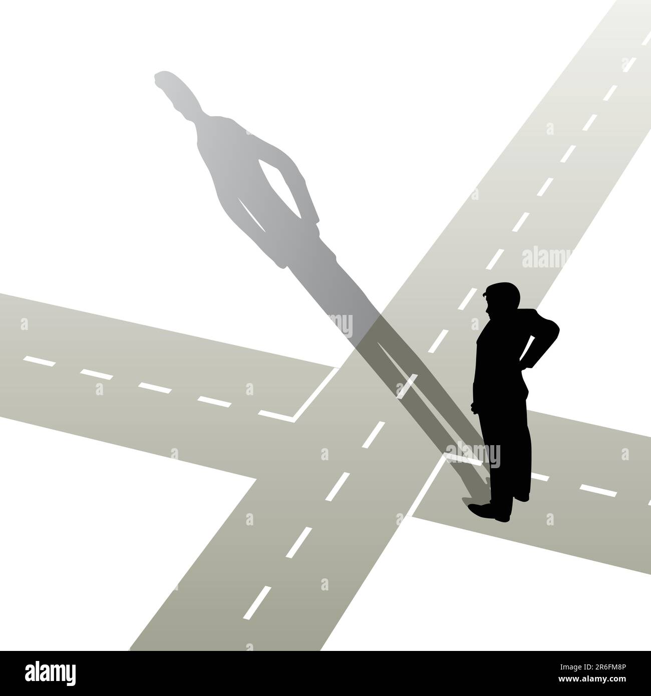 Vector Illustration Of A Man Standing At A Crossroads Stock Vector