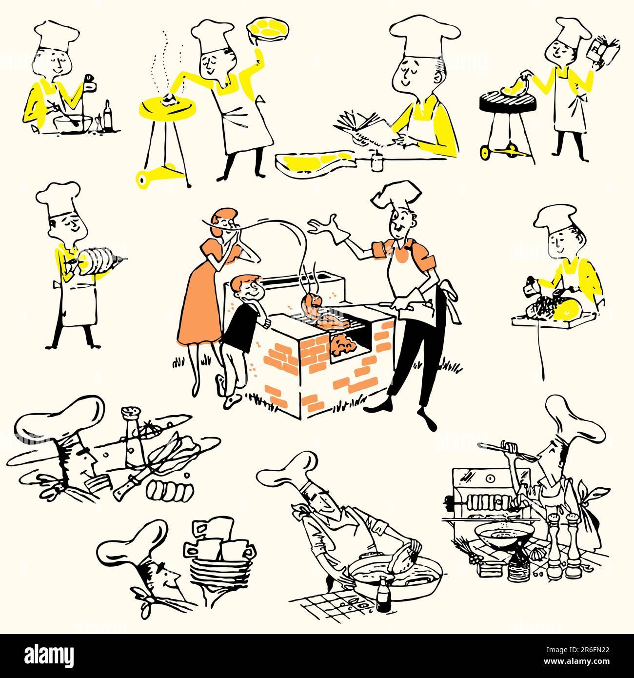 family doing outdoor grilling vector illustration cartoon Stock Vector ...