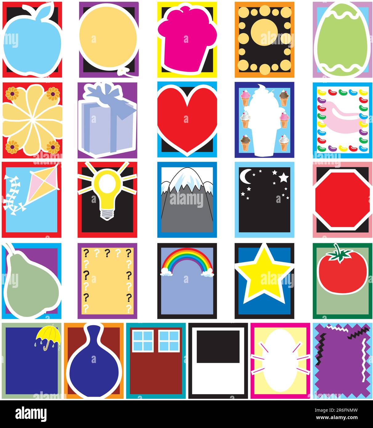 Vector Fun 26 Colorful Object Silhouette cards or templates. No ...
