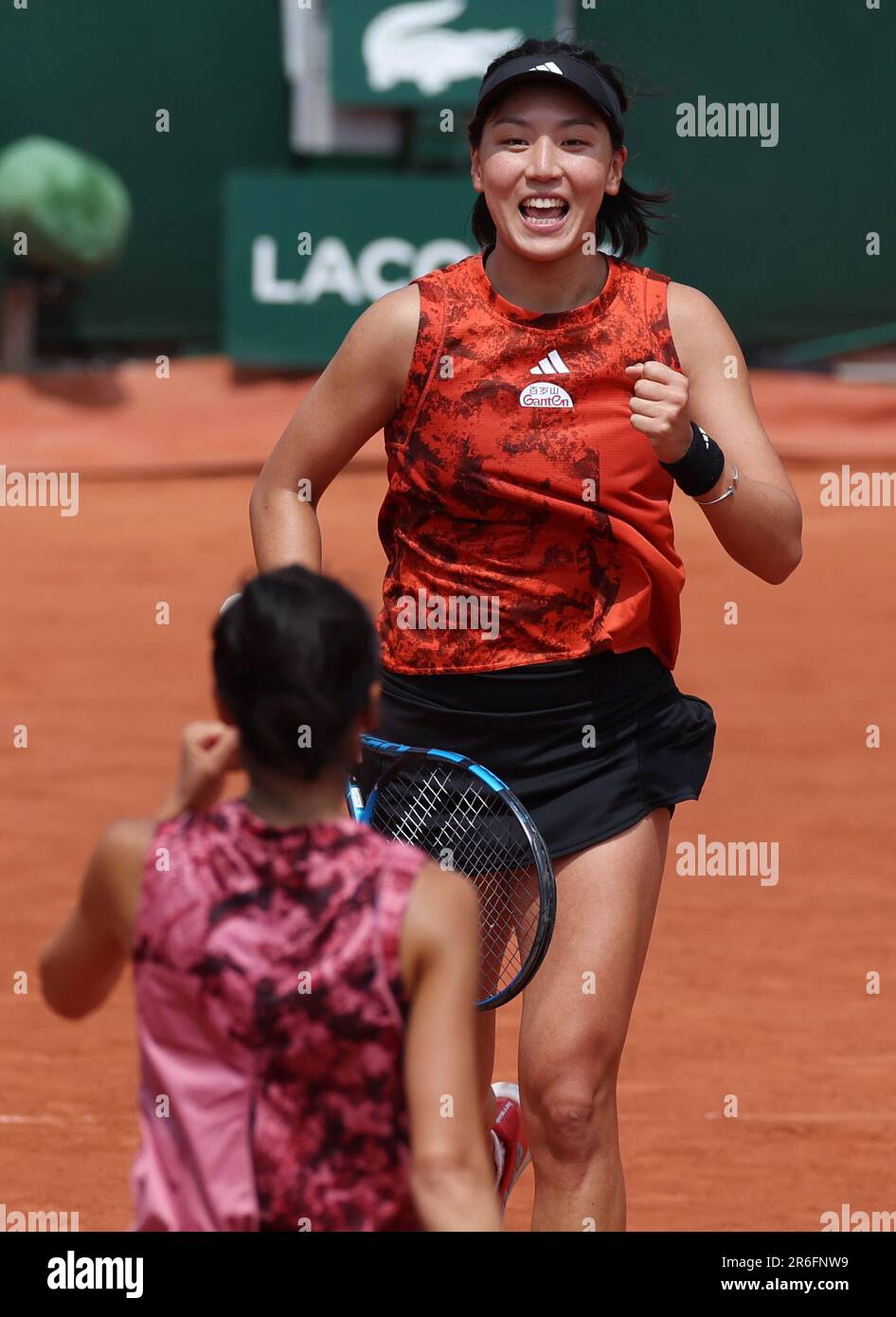Paris, France. 9th June, 2023. Wang Xinyu (R)/Hsieh Su-Wei celebrate ...