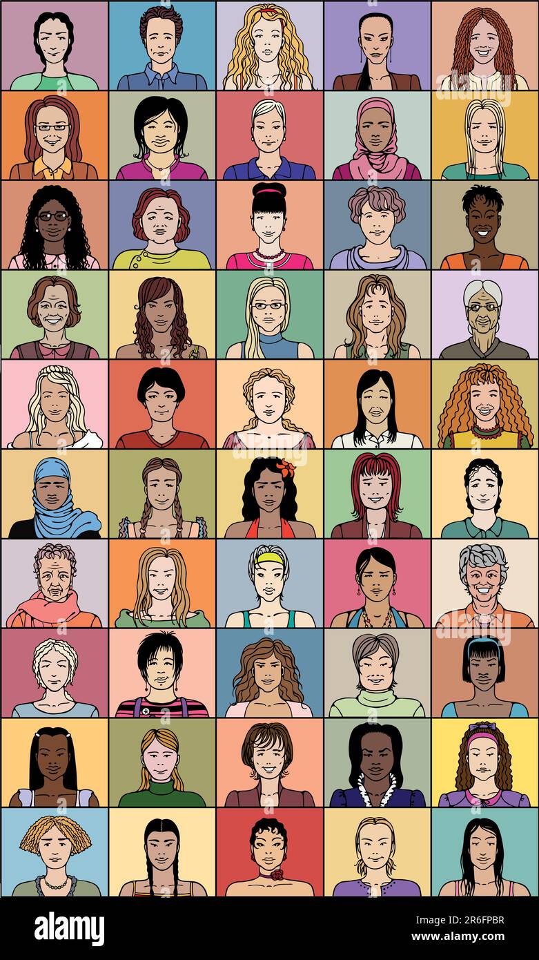 Fifty adult woman of various age and different nationality Stock Vector ...
