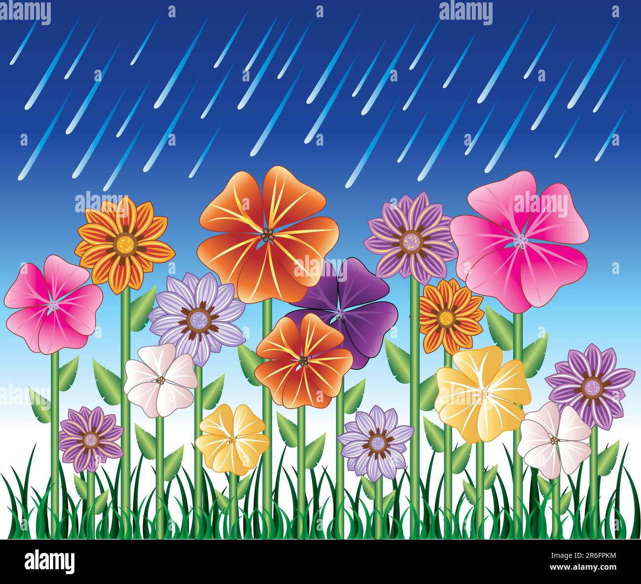 Vector illustration of a Spring Day 2 with Rain and Flower Garden with ...