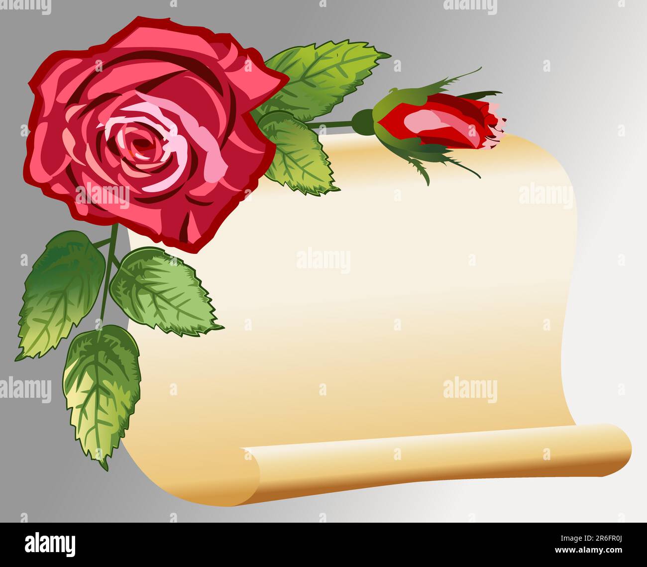 Vector parchment with roses, love message, retro style, full scalable ...