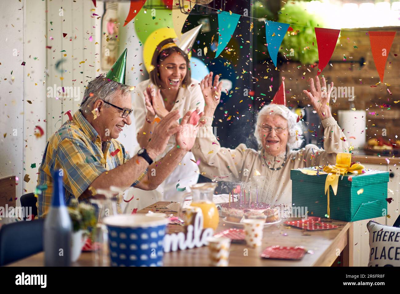 Senior pensioner grandfather cheering celebrating hi-res stock ...