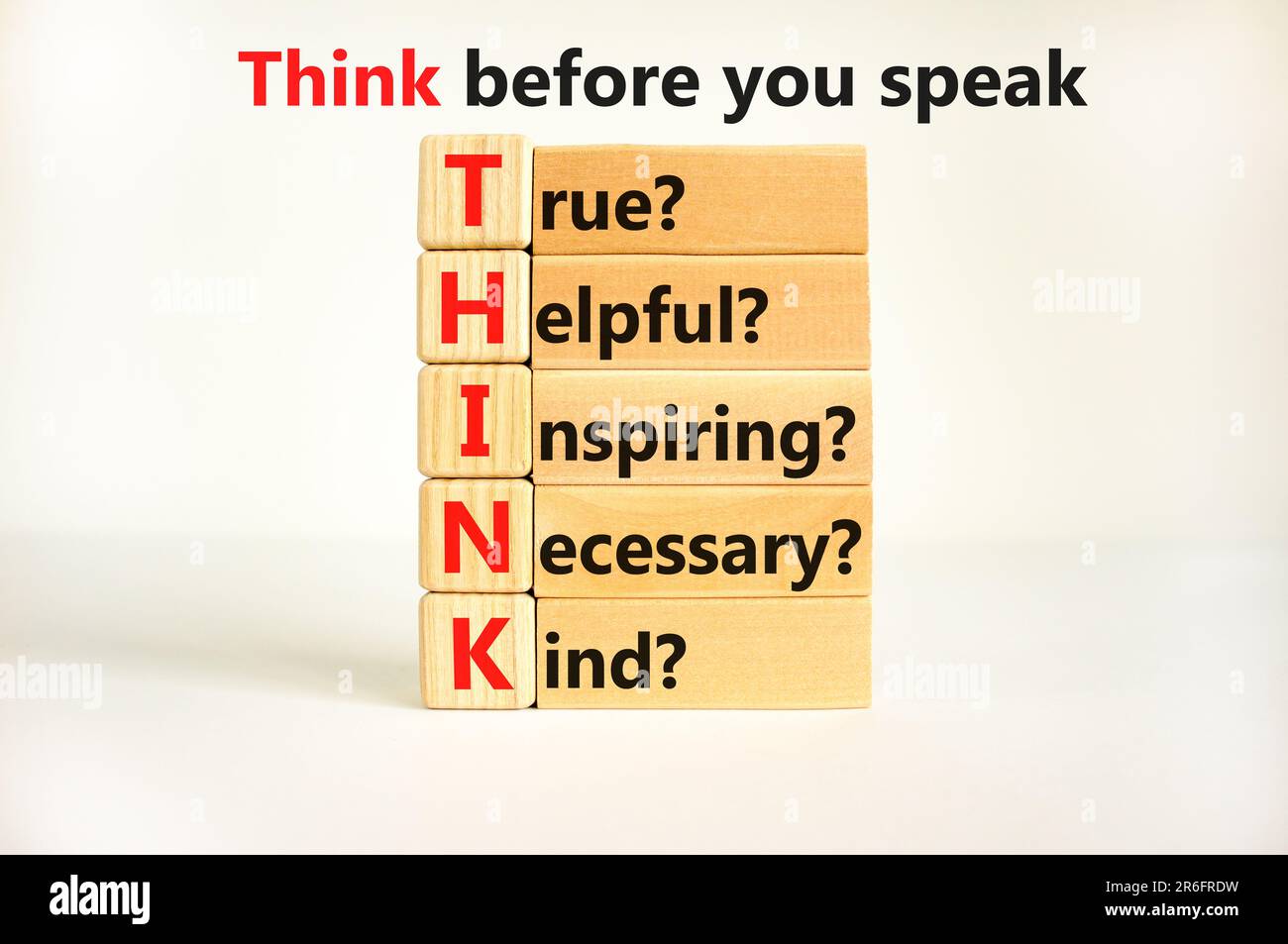 Think before you speak symbol. Concept words Think before you speak true helpful inspiring ...