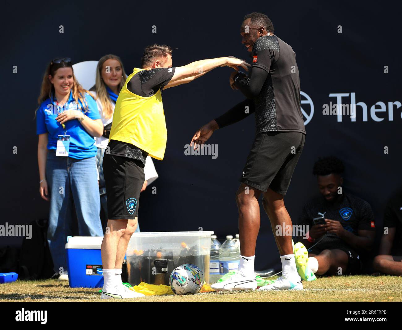 Usain Bolt (right) during a training session at Champneys Tring ahead ...