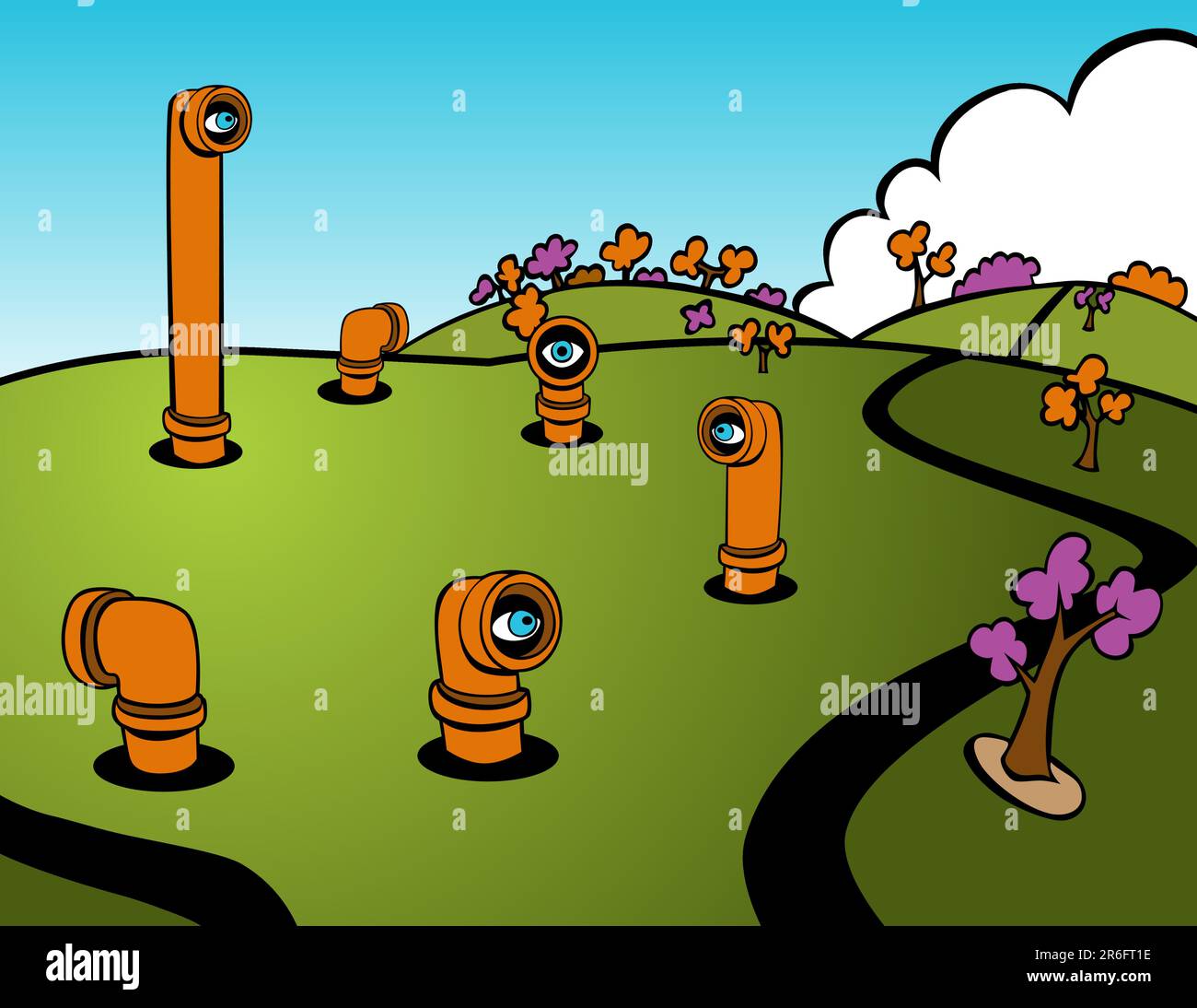 Cartoon of periscopes popping out of the ground spying on the area ...